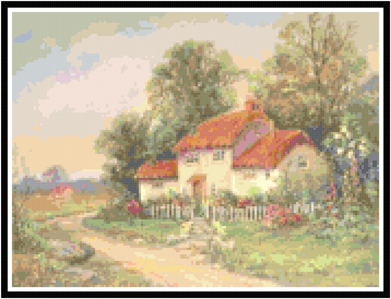 Thatched Roof Cottage Cross Stitch Pattern Chart Graph