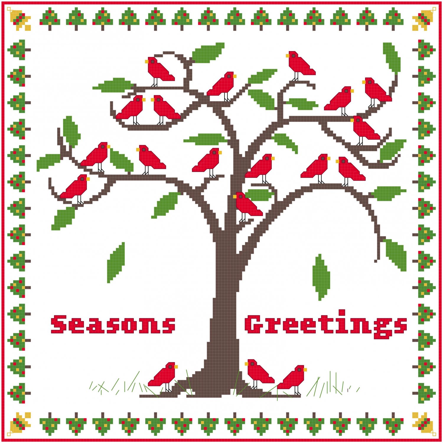 A Southern Red Bird Christmas Cross Stitch Pattern Chart Graph