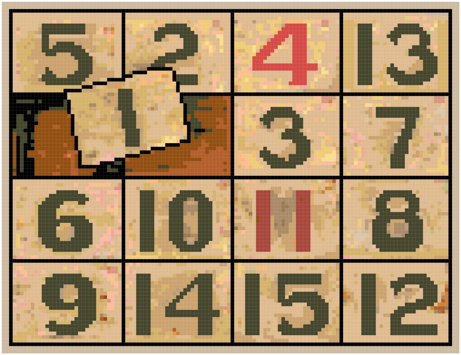 Antique Sliding Numbers Game Pattern Chart Graph