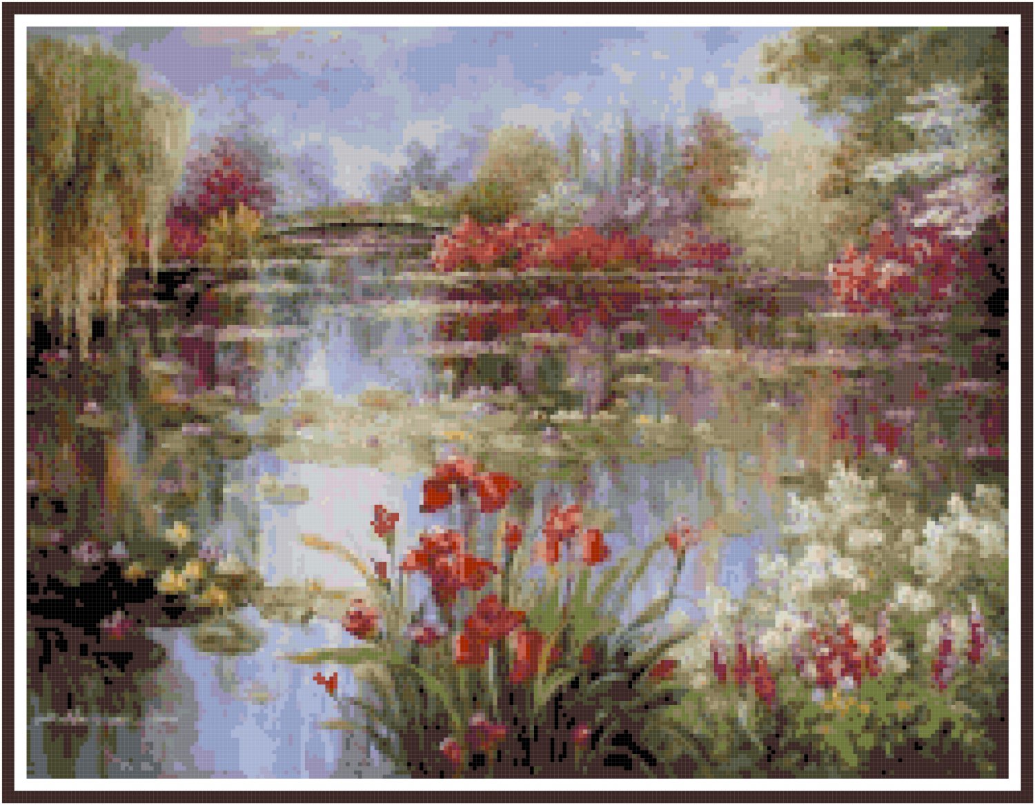Monet - Waterlily Pond with Iris Pattern Chart Graph