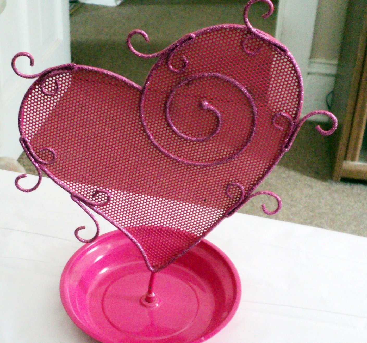 Bright Pink Heart Bling Metal Mesh Earring Ear Stud Jewelry Display ...
