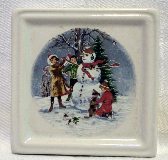 Old Forge Pottery England miniature ceramic picture snowman vintage hc2315