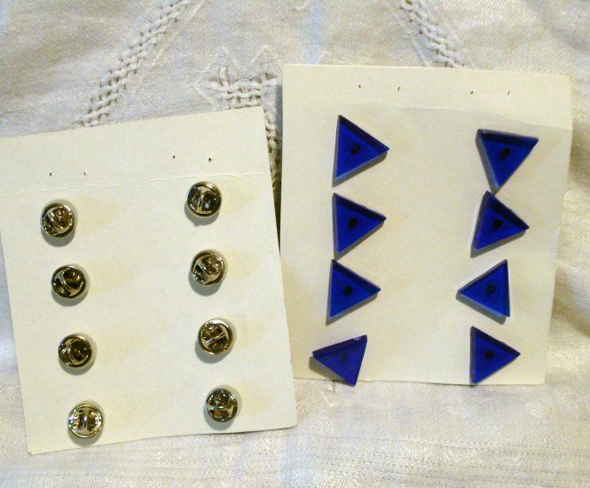 Apothecary blue triangle buttons studs pinch pin backs plastic sewing ...
