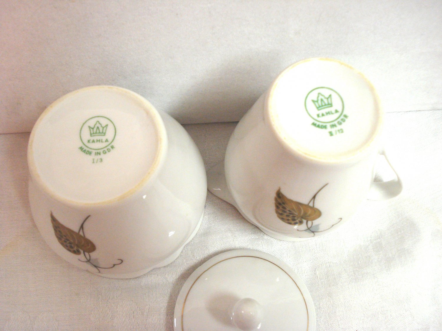 Kahla porcelain creamer and sugar bowl leaf motif GDR perfect vintage ...