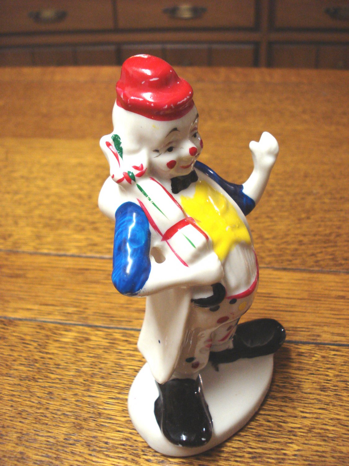 Flambro cold painted clown figurine red hat and umbrella porcelain ...