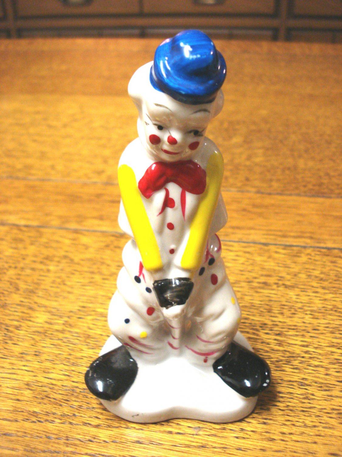 Flambro cold painted clown figurine blue hat and cane porcelain vintage ...