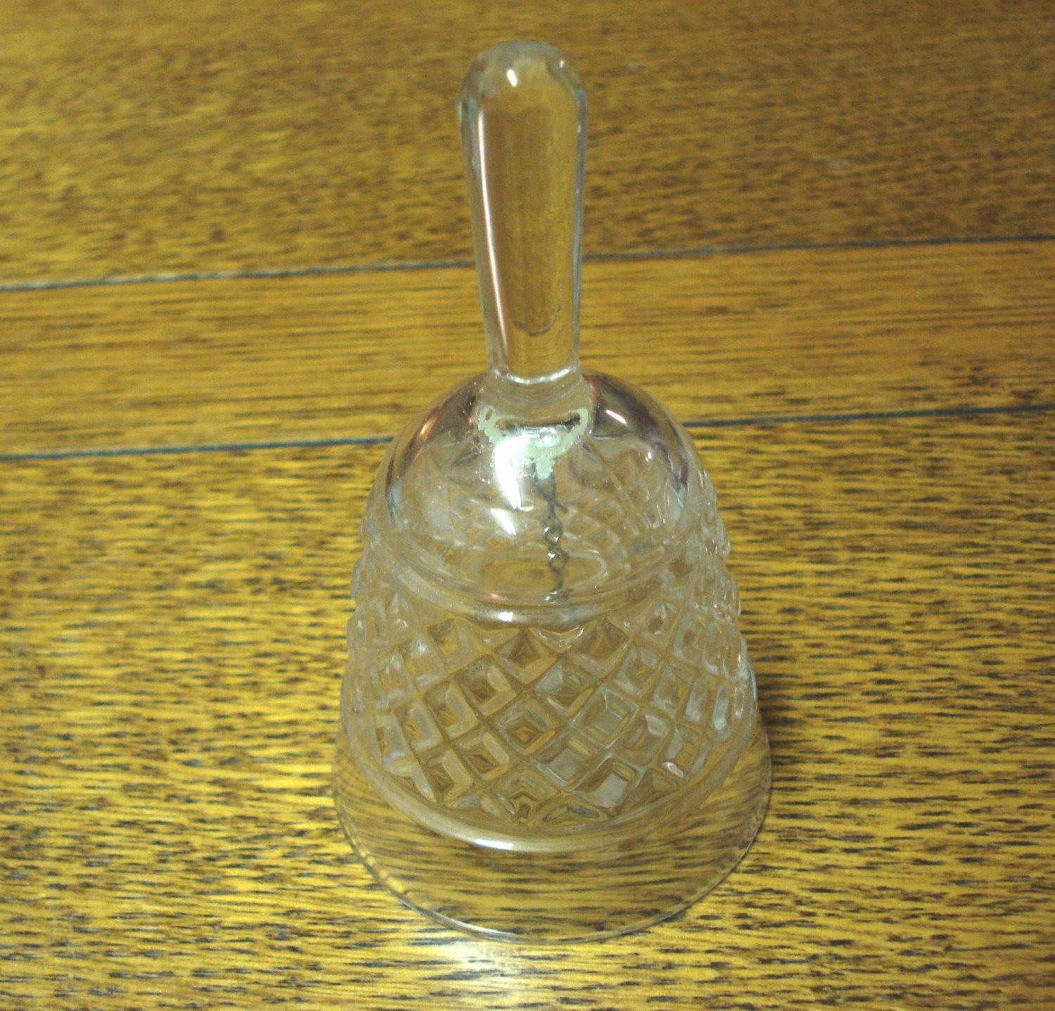 Small pressed clear glass bell glass clapper 4 inches diamond pattern ...