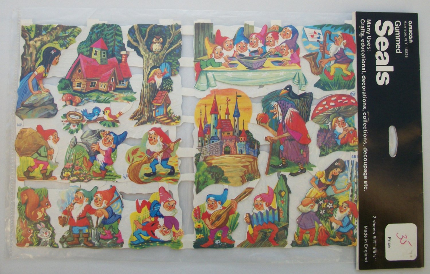 Vintage Snow White Seven Dwarfs Princess Frog Amscan Gummed Seals ...