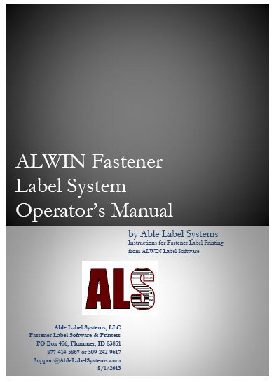 Printed Manual for ALWIN Fastener Label Software