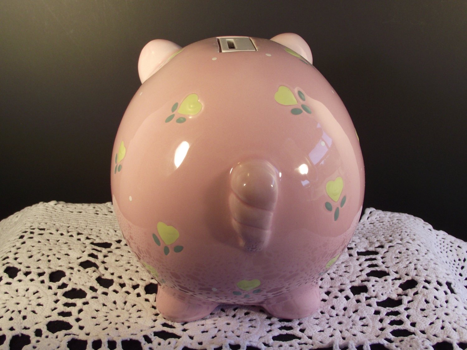 Large Pink Piggy Bank Pig Collectibles Girly Yellow Heart Flowers 6-12 ...