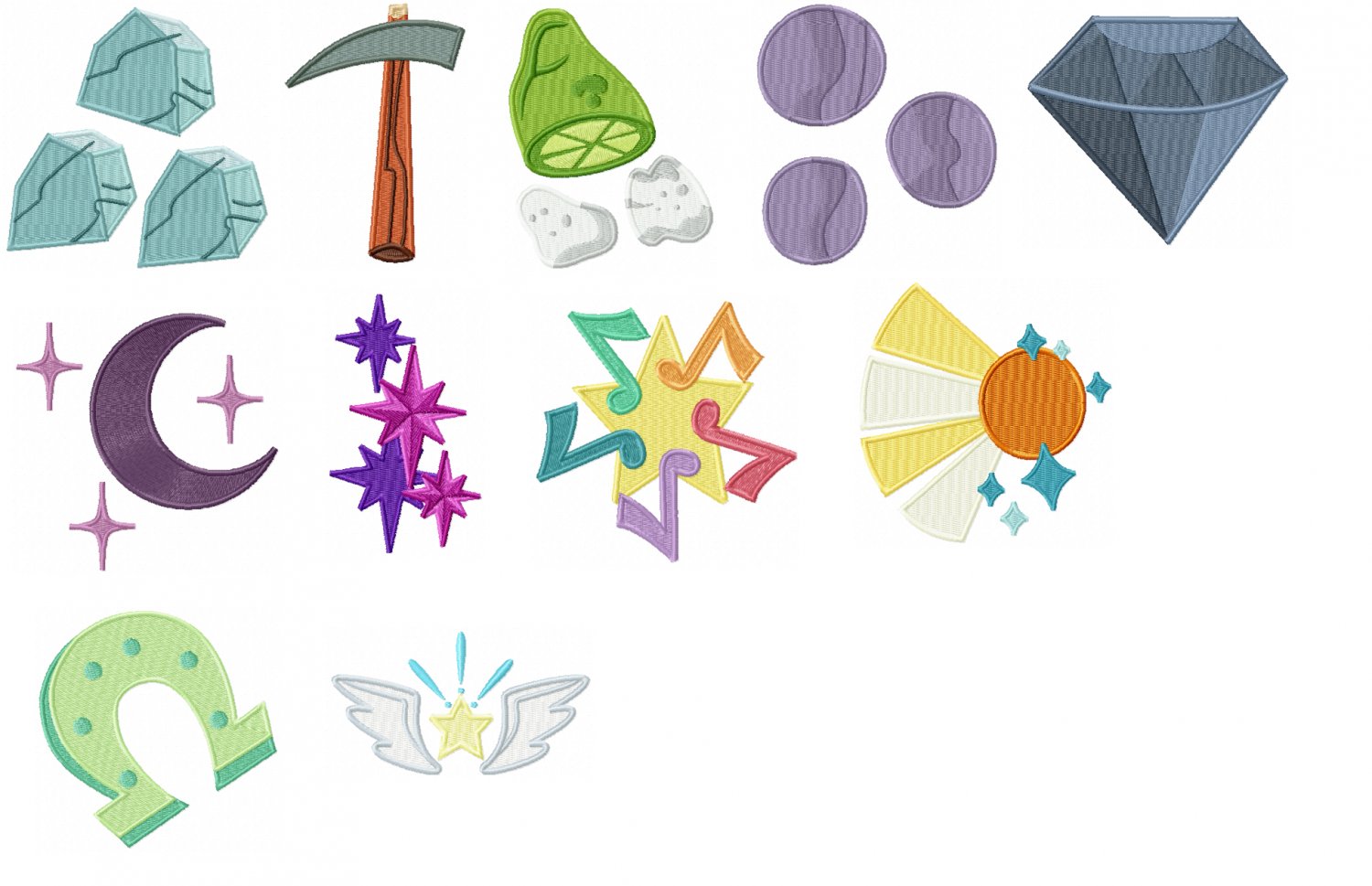 Embroidery Files - 90+ MLP Cutie Marks in 250+ Sizes