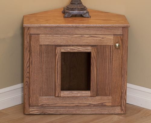 Corner Cat Litter Box Wooden