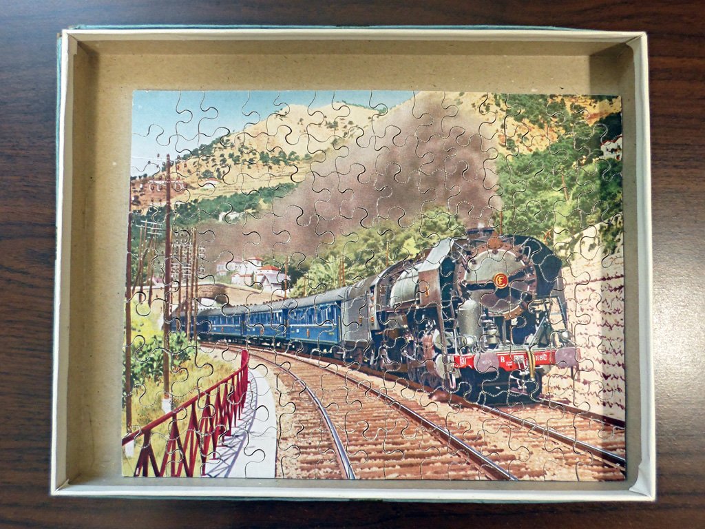Vintage “Victory” Wood Jig-Saw Puzzle of the French Blue Train (1950s)