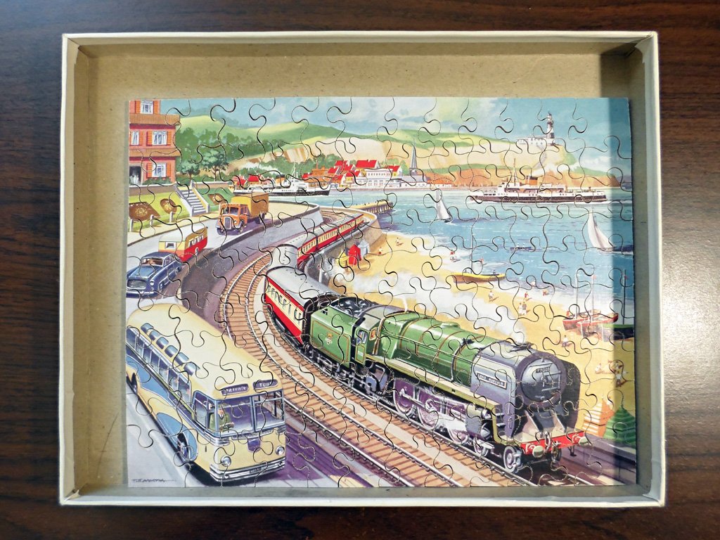 Vintage “Victory” Wood Jig-Saw Puzzle of Seaside Traffic (1950s)