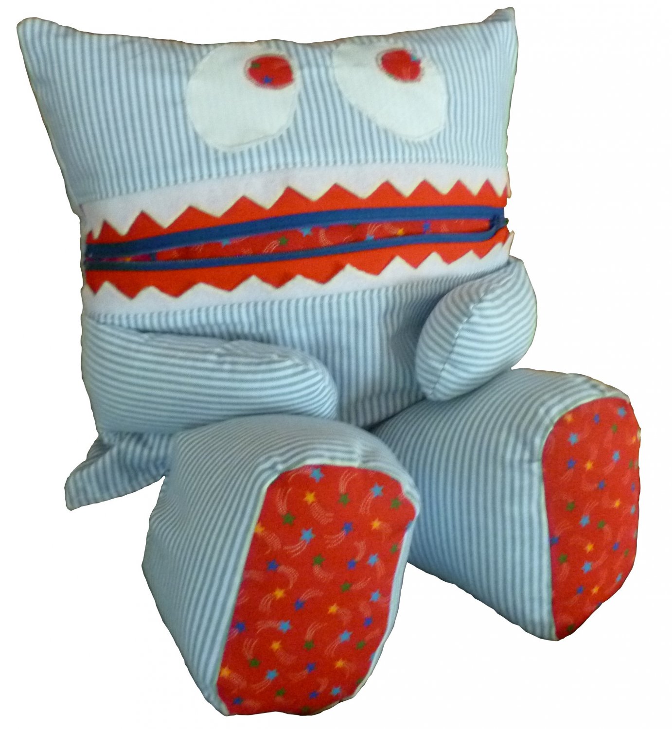 Pajama Eating Pillow Monster, PJ Eater, Blue Stripes/Red Stars