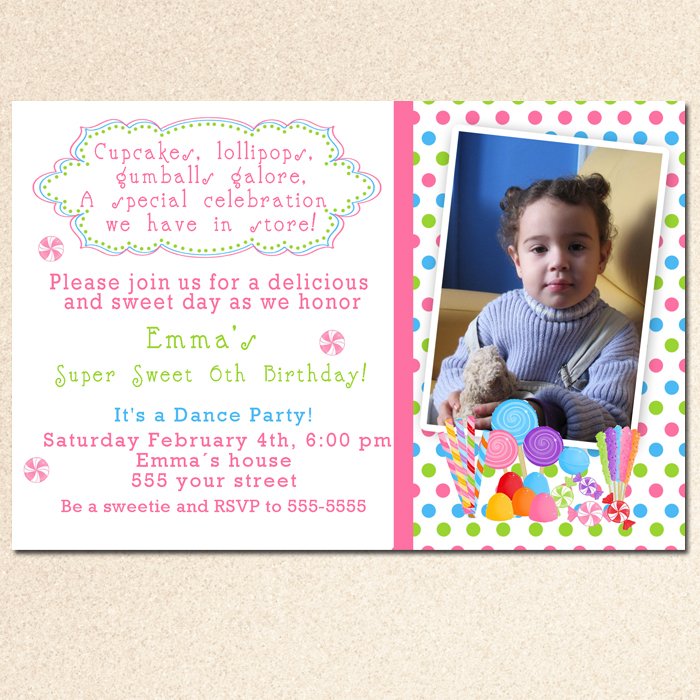 Printable Candy Candyland Birthday Baby Shower Invitations 4x6 5x7