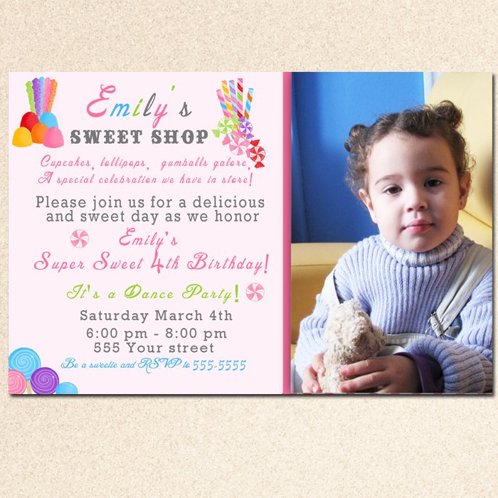 Printable Candy Candyland Birthday Baby Shower Invitations 4x6 5x7