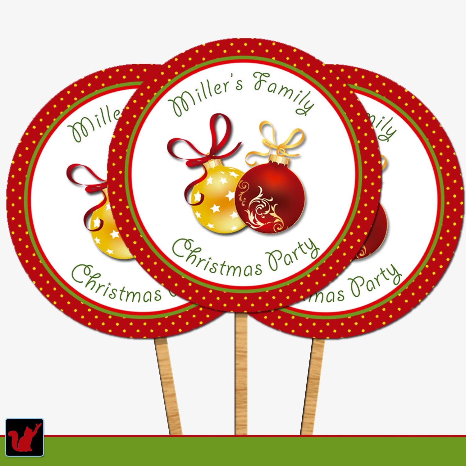 Printable Personalized Christmas Ornament Cupcake Topper - Custom Circle