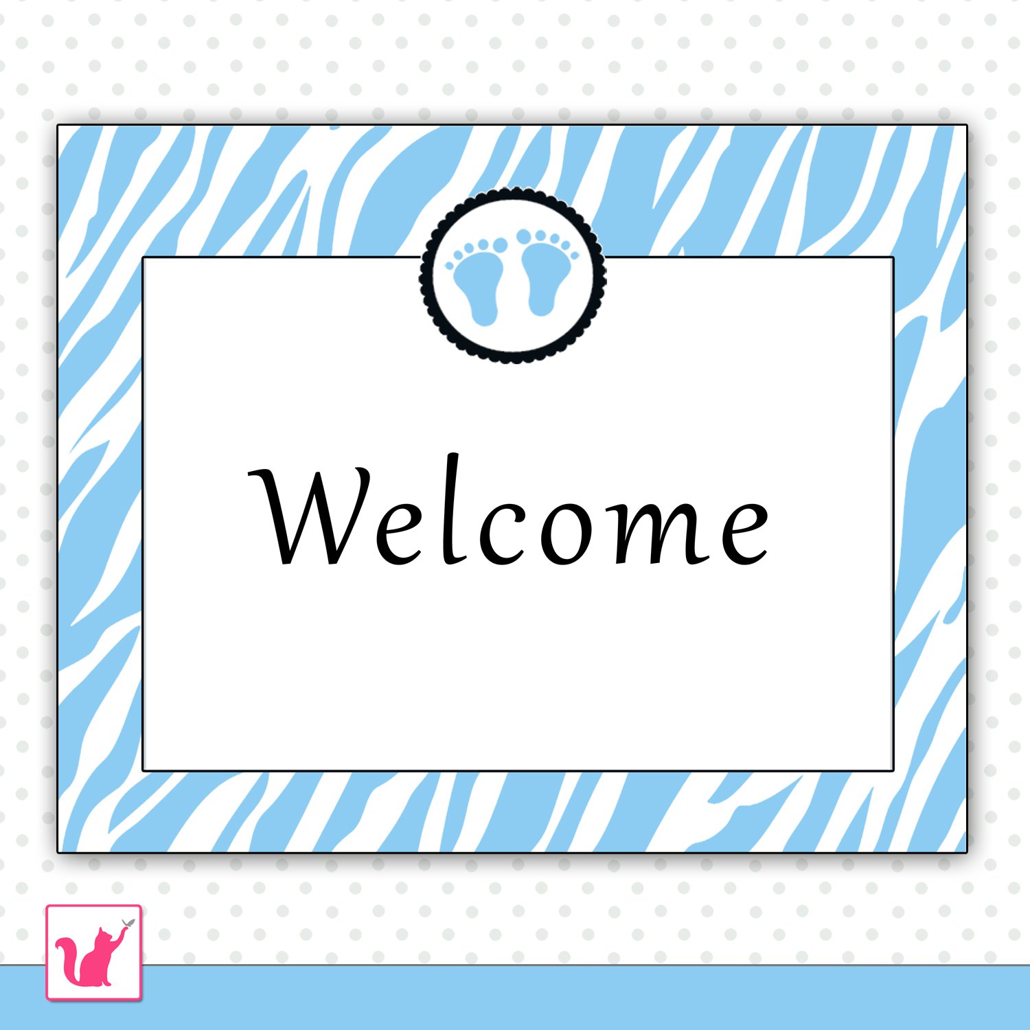 Printable Personalizable Cute Jungle Baby Feet Blue Welcome Sign ...