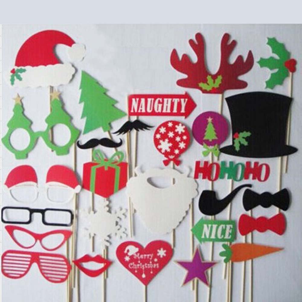 27 Pcs.Christmas party Photo Booth Props deer bow Glasses santa On a ...