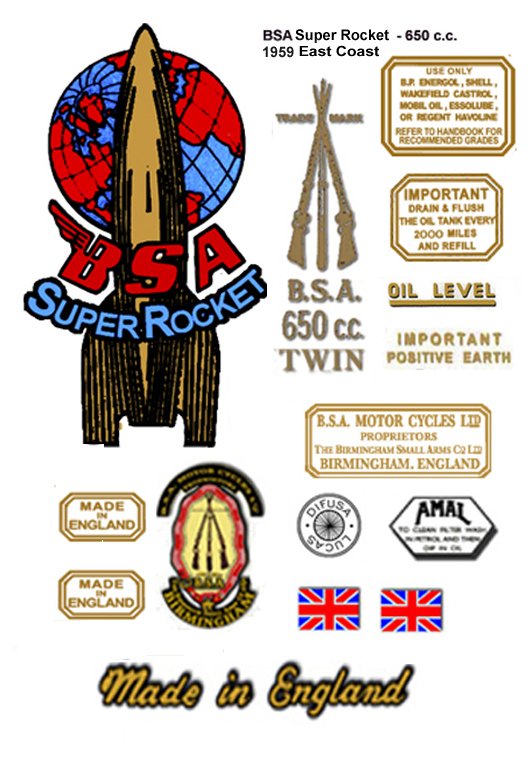 1958-60: BSA Super Rocket Decals - A10SR East Coast Decal set.