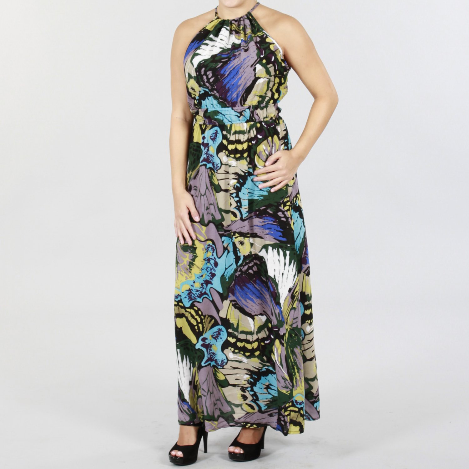 Mlle Gabrielle Printed Maxi Dress with Halter Styling