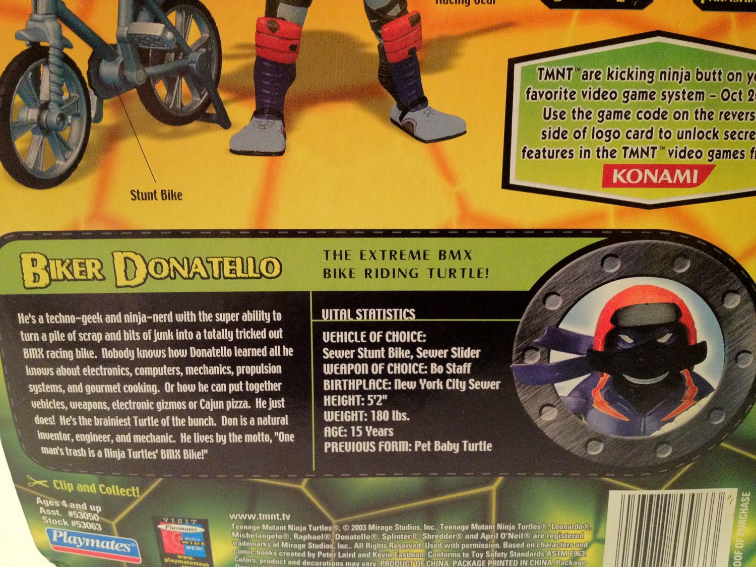 Playmates Teenage Mutant Ninja Turtles Biker Don Bike Riding Turtle ...