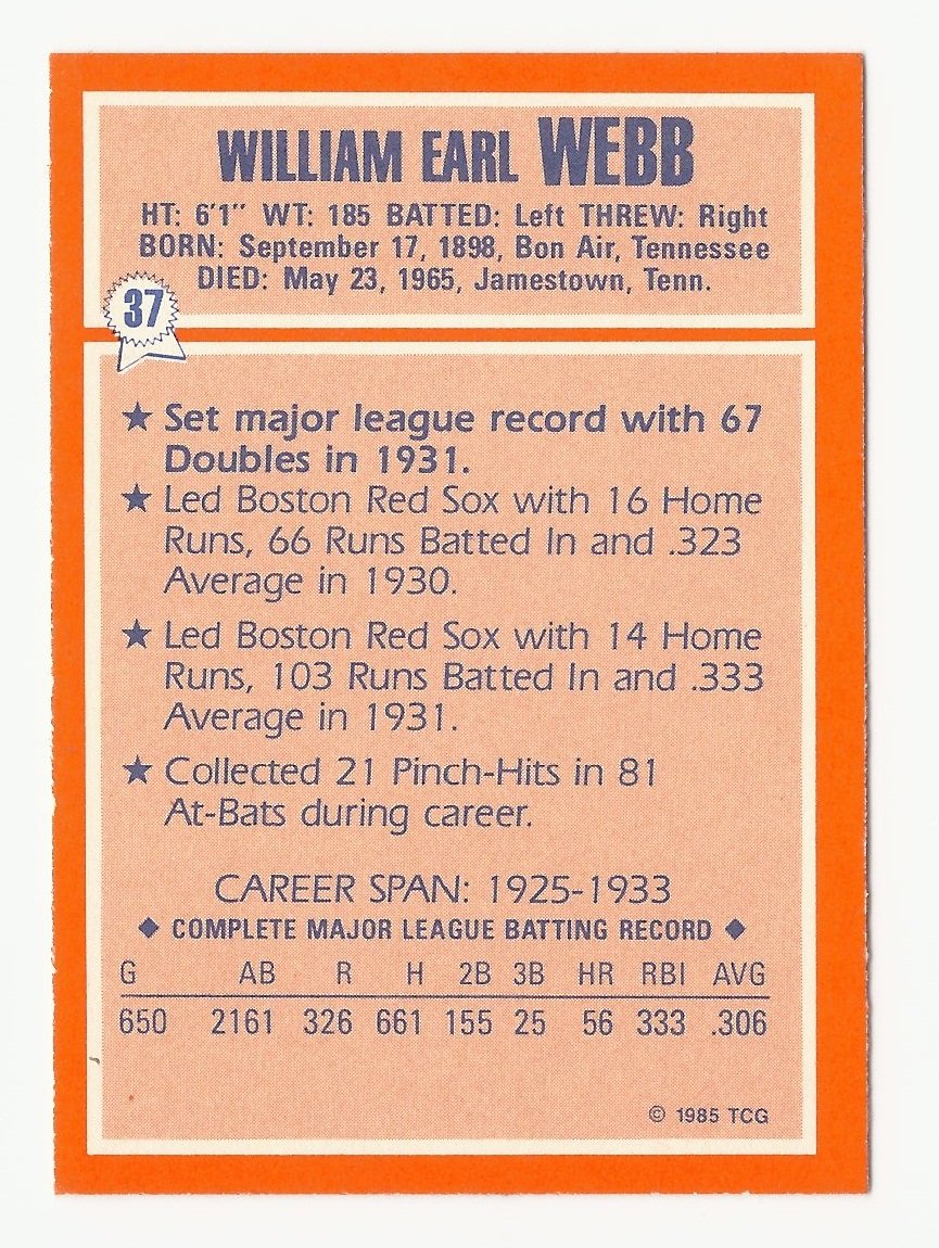 Earl Webb 1985 Topps Collectors' Series Card #37 Boston Red Sox