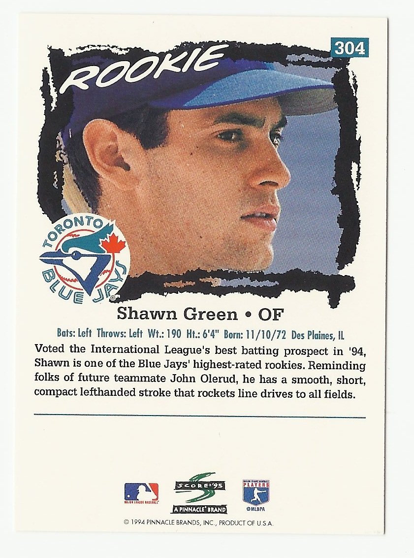 Shawn Green 1995 Score Rookie Card #304 Toronto Blue Jays