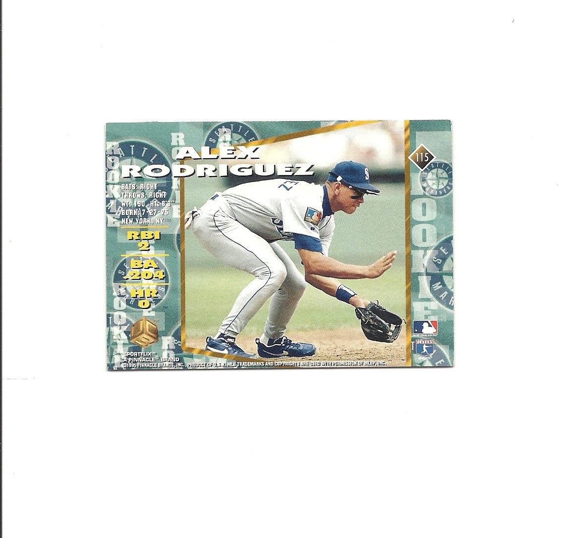 Alex Rodriguez 1995 Pinnacle Sportflix Rookie Card #115 Seattle ...