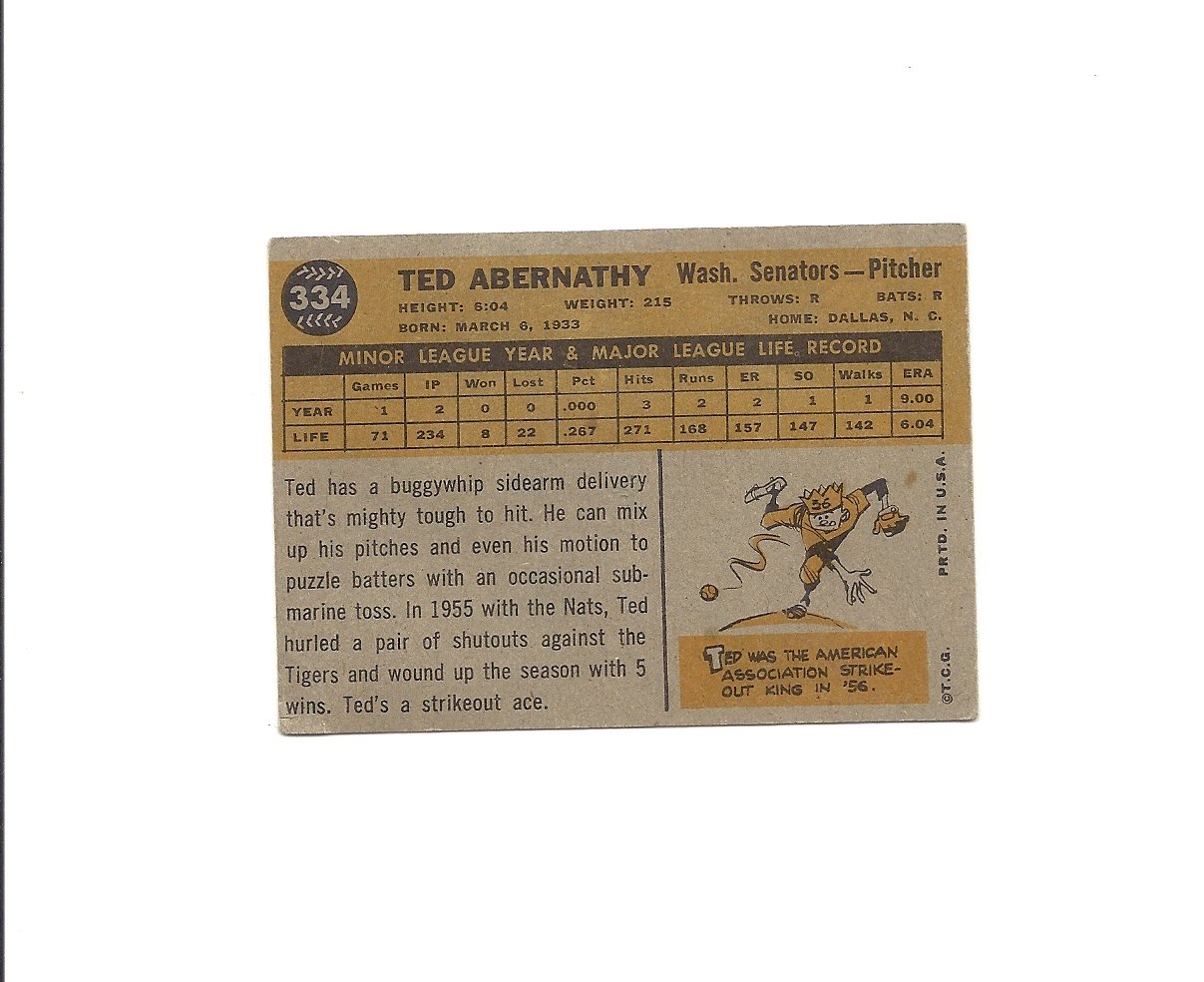 Ted Abernathy 1960 Topps #334 Washington Senators/Minnesota Twins