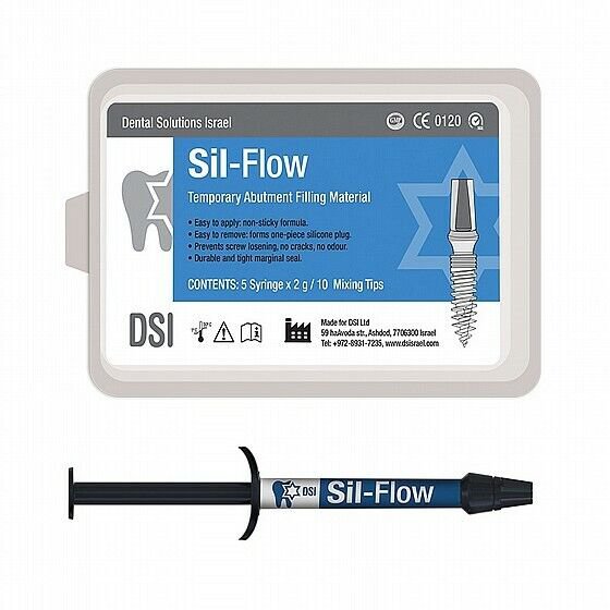 Dental Sil-Flow Temporary Abutment Filling Material 5*2gr + Tips