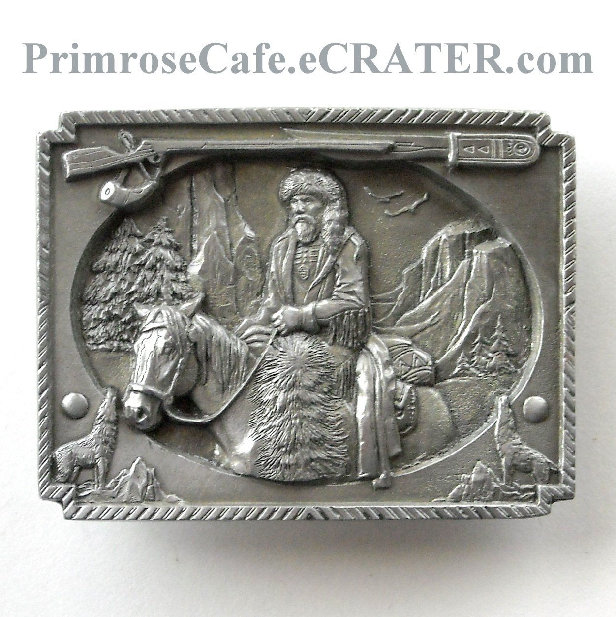 Mountain Man Old Fur Trapper Vintage 3D C&J Pewter metal alloy belt buckle