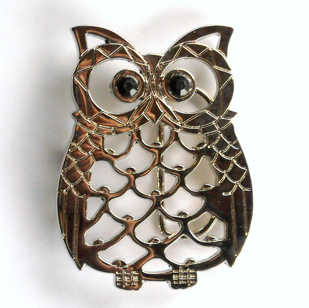 Silver Color Owl Black Eyes Open Cut Out Unisex Belt Buckle
