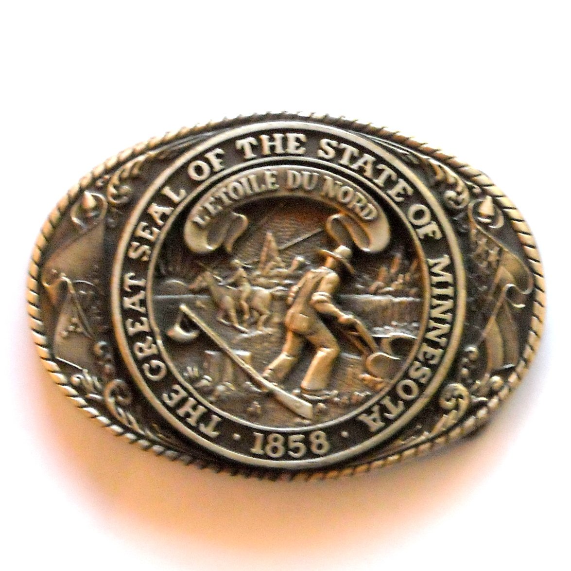 State Of Minnesota Tony Lama solid brass belt buckle