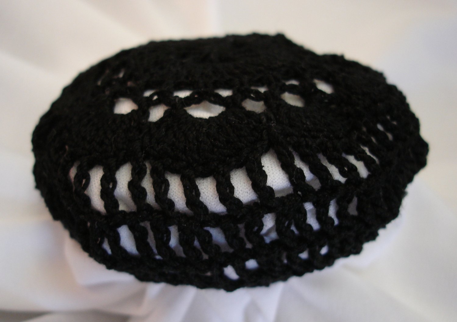 Hand Crocheted Black Hair Net / Bun Cover Flower Style Amish Mennonite