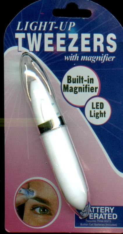 Light-Up Tweezers With Led Light & Built-In Magnifier