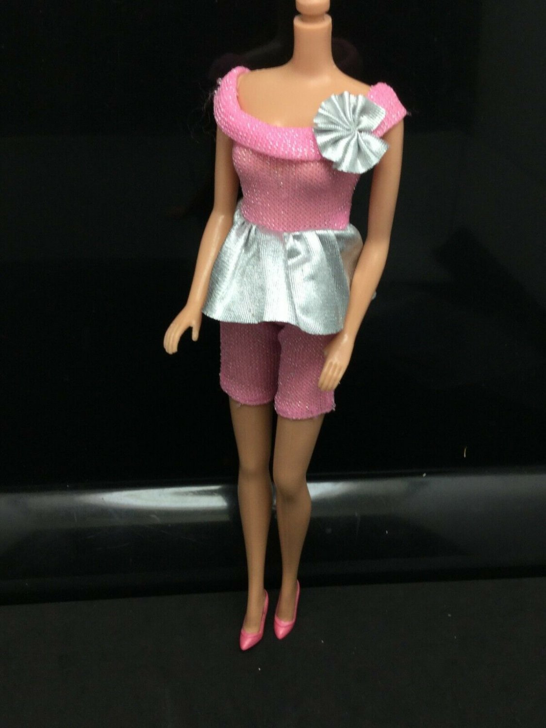 1990s Barbie Outfit Pink Sparkle Capri Jumpsuit w/ Silver Skirt