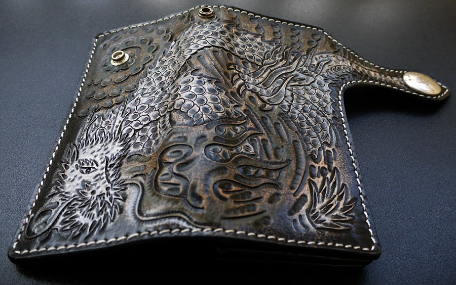 JAPANESE DRAGON TATTOO GENUINE LEATHER LONG WALLET
