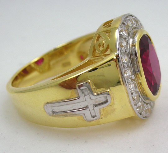 CHRISTIAN YELLOW GOLD STERLING SILVER BISHOP MENS RING