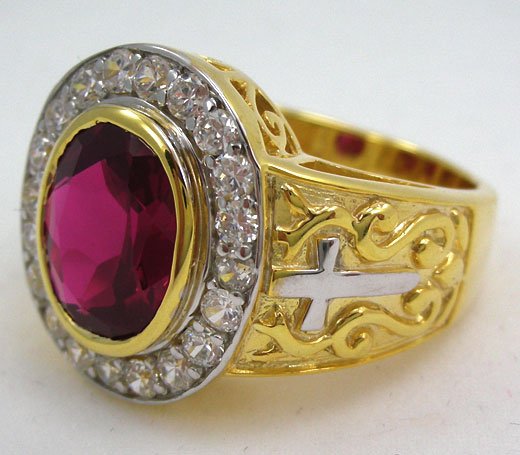 CHRISTIAN YELLOW GOLD STERLING SILVER BISHOP MENS RING