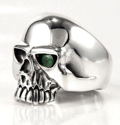 EMERALD SKULL 925 STERLING SILVER MENS RING Sz 8 NEW