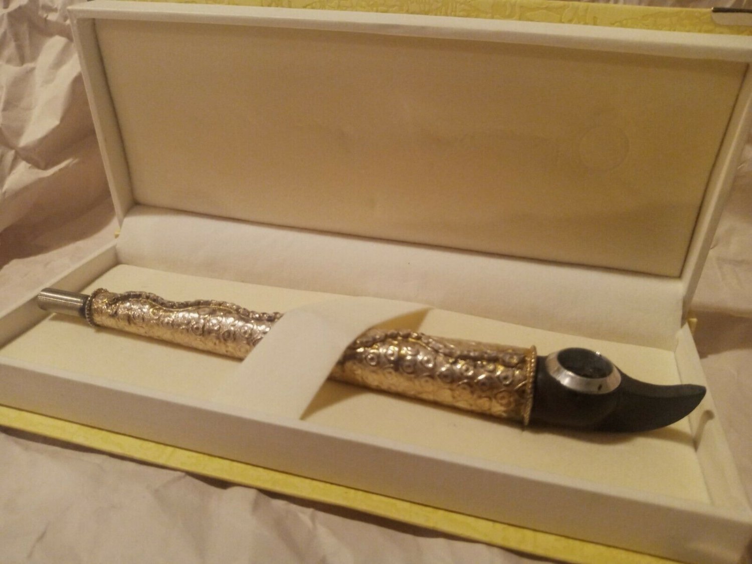 Vtg Ornate Silver Snake Pipe Op'um Tobacco Ceremonial Smoking Carved ...