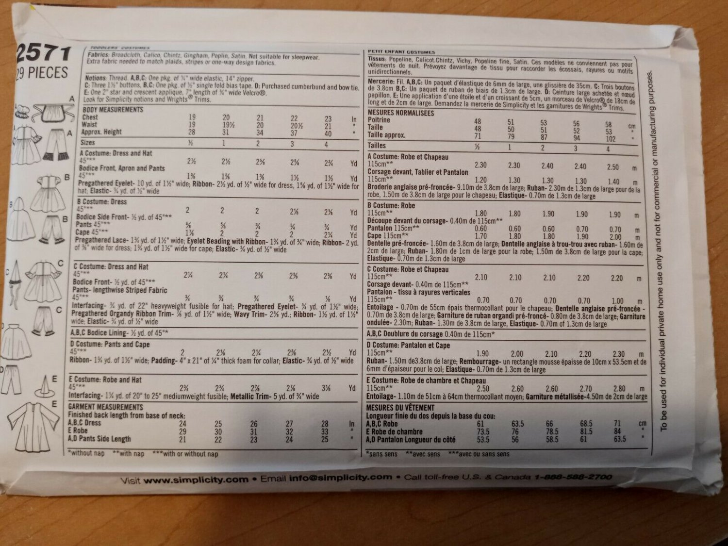 Simplicity 2571 Sewing Pattern Toddler Costumes Wizard Bo Peep Dracula ...