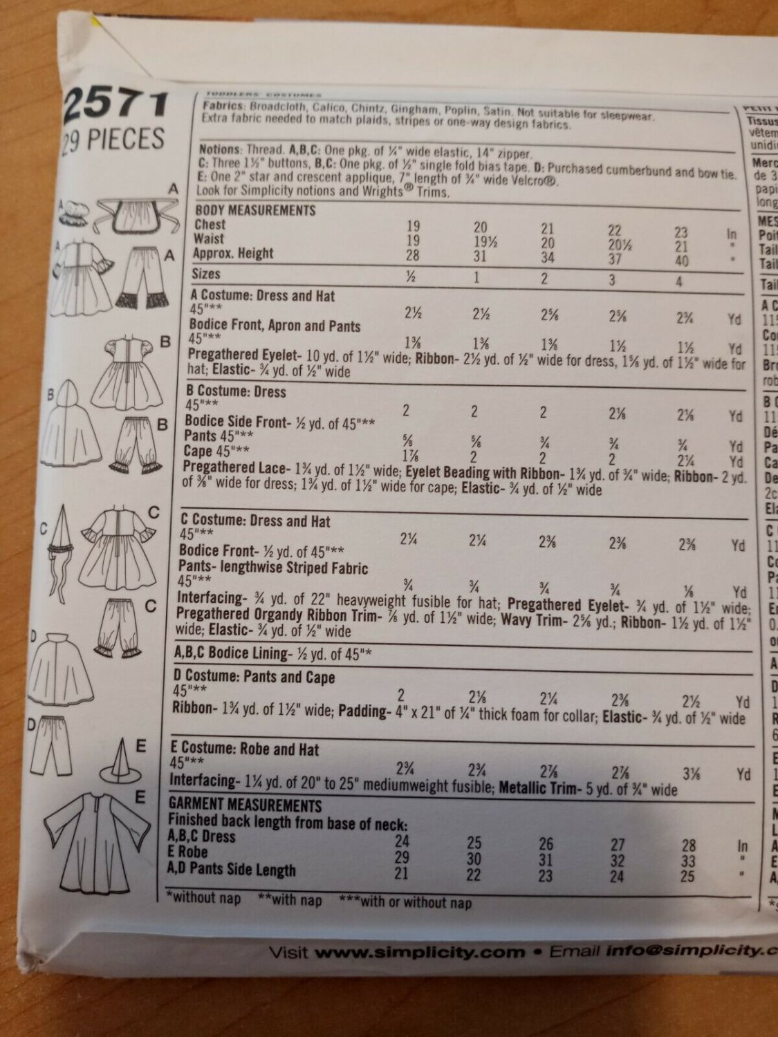 Simplicity 2571 Sewing Pattern Toddler Costumes Wizard Bo Peep Dracula ...