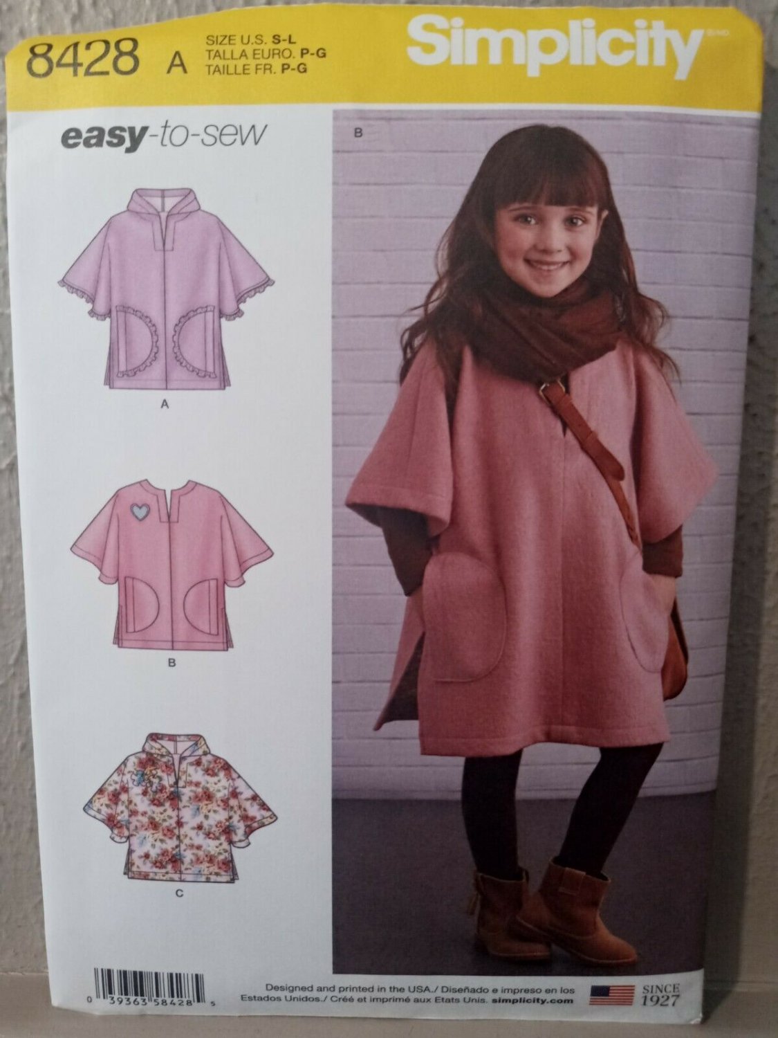 Simplicity Sewing Pattern 8428 Girls Poncho Jacket Hoodie Size S-L 3-8 ...