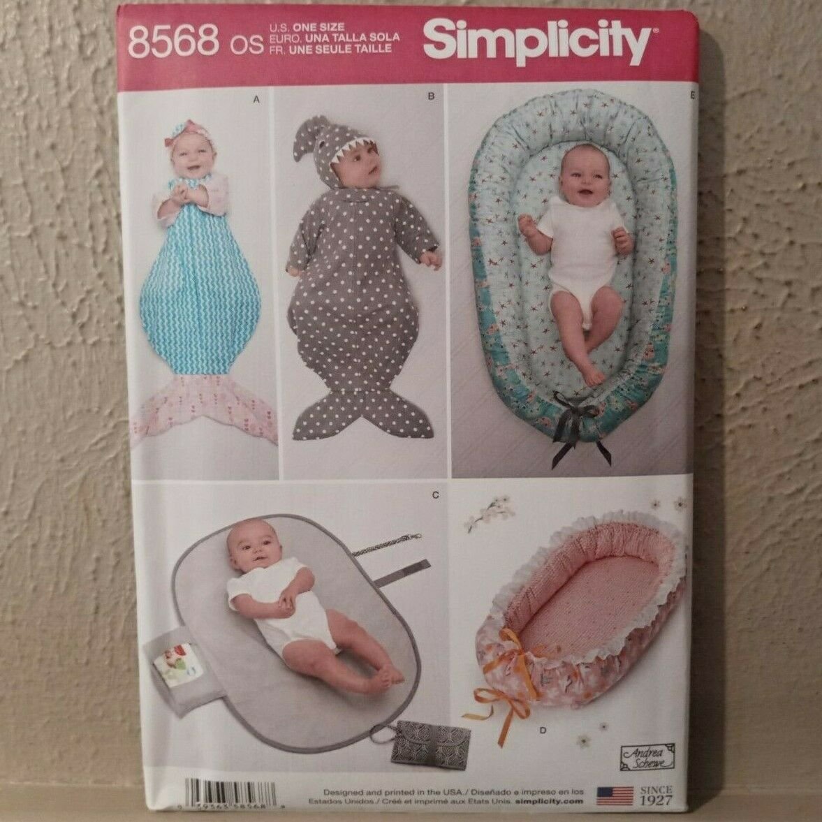 SIMPLICITY PATTERN 8568 BABY NEST MERMAID SWADDLE SACK HAT CHANGING PAD ...