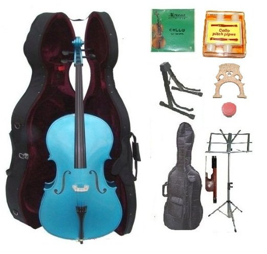 Merano 3/4 Size Blue Cello, Hard Case,Soft Bag,Bow,2 Sets Strings,2 ...