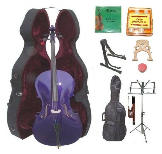 Merano 1/4 Size Purple Cello, Hard Case,Soft Bag,Bow,2 Sets Strings,2 ...