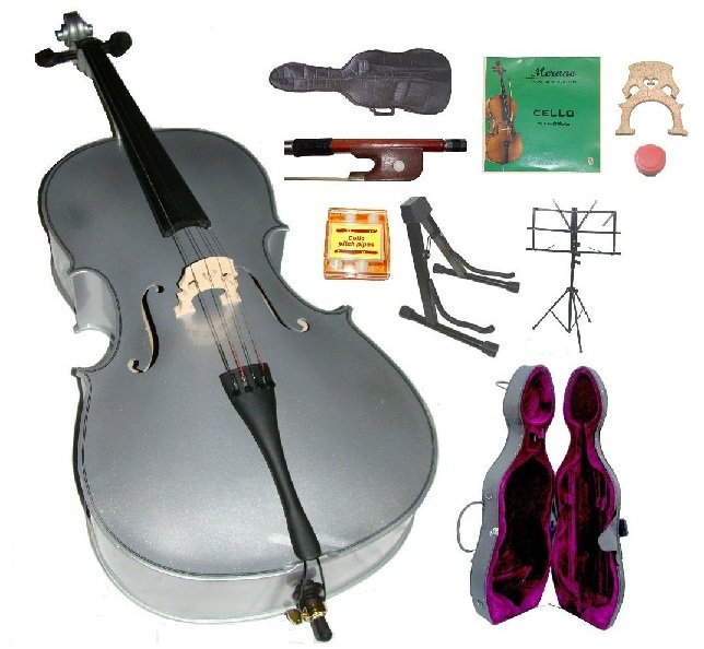 Merano 1/2 Size Grey Cello, Hard Case,Soft Bag,Bow,2 Sets Strings,2 ...
